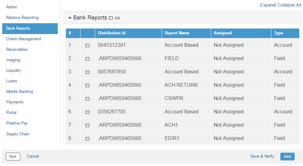 Specifying permissions for bank reports